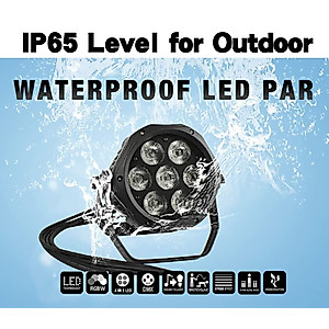 SHEHDS Par Lights IP65 Waterproof Outdoor LED 7x18W RGBWAP Lighting Stage Wash Lights DMX512 Sound Activated Fanless Muted Outside DJ Lights Party Lights