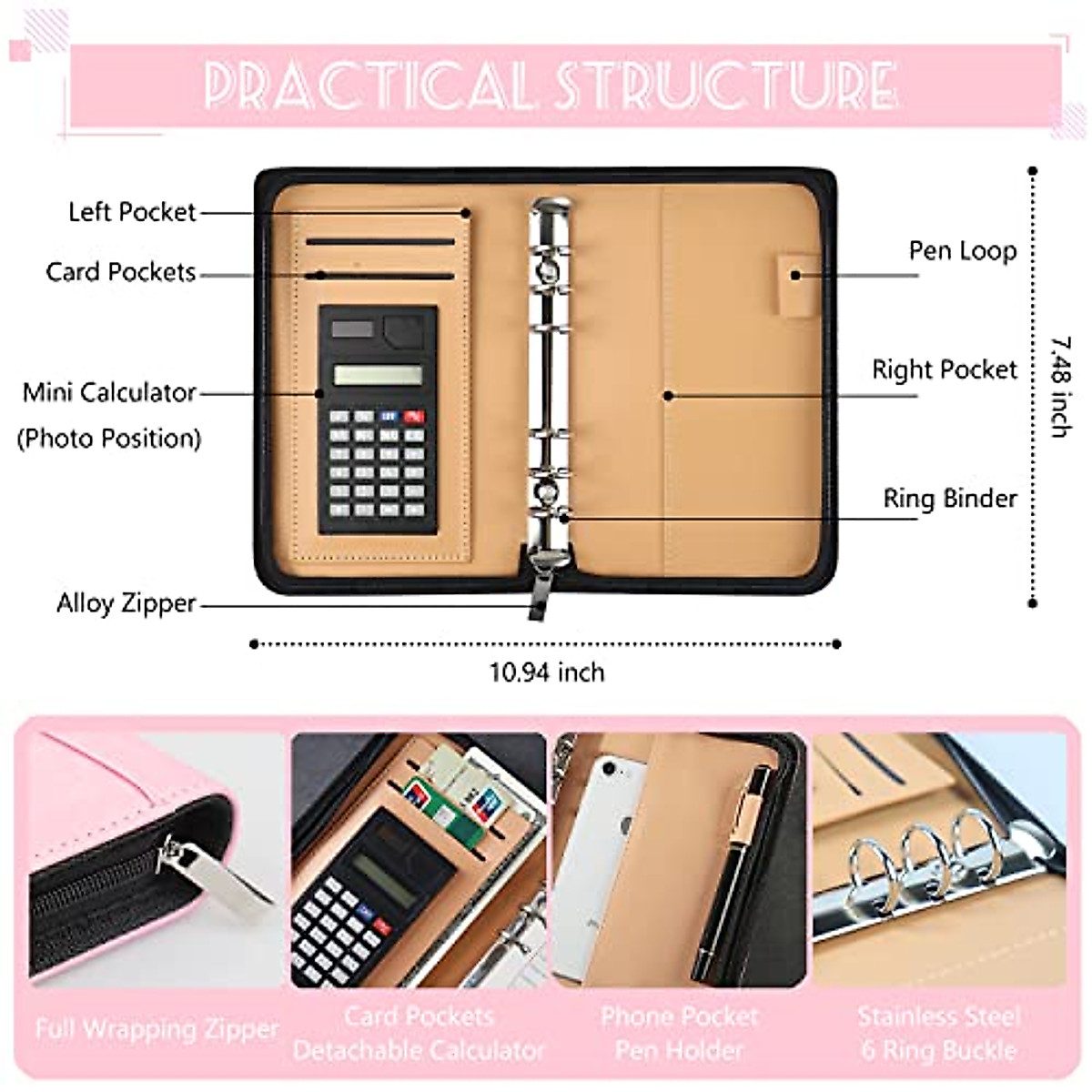 Budget Binder with Zipper Envelopes, Cash Envelopes for Budgeting, A6 PU Leather Budget Planner 2023 with Cash Envelopes Calculator, Bill Money Organizer for Cash Saving Budget System Wallet