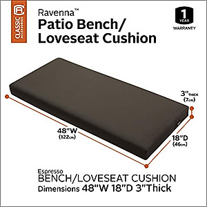Classic Accessories Ravenna Water-Resistant 48 x 18 x 3 Inch Outdoor Bench/Settee Cushion, Patio Furniture Swing Cushion, Espresso, Patio Loveseat Cushion
