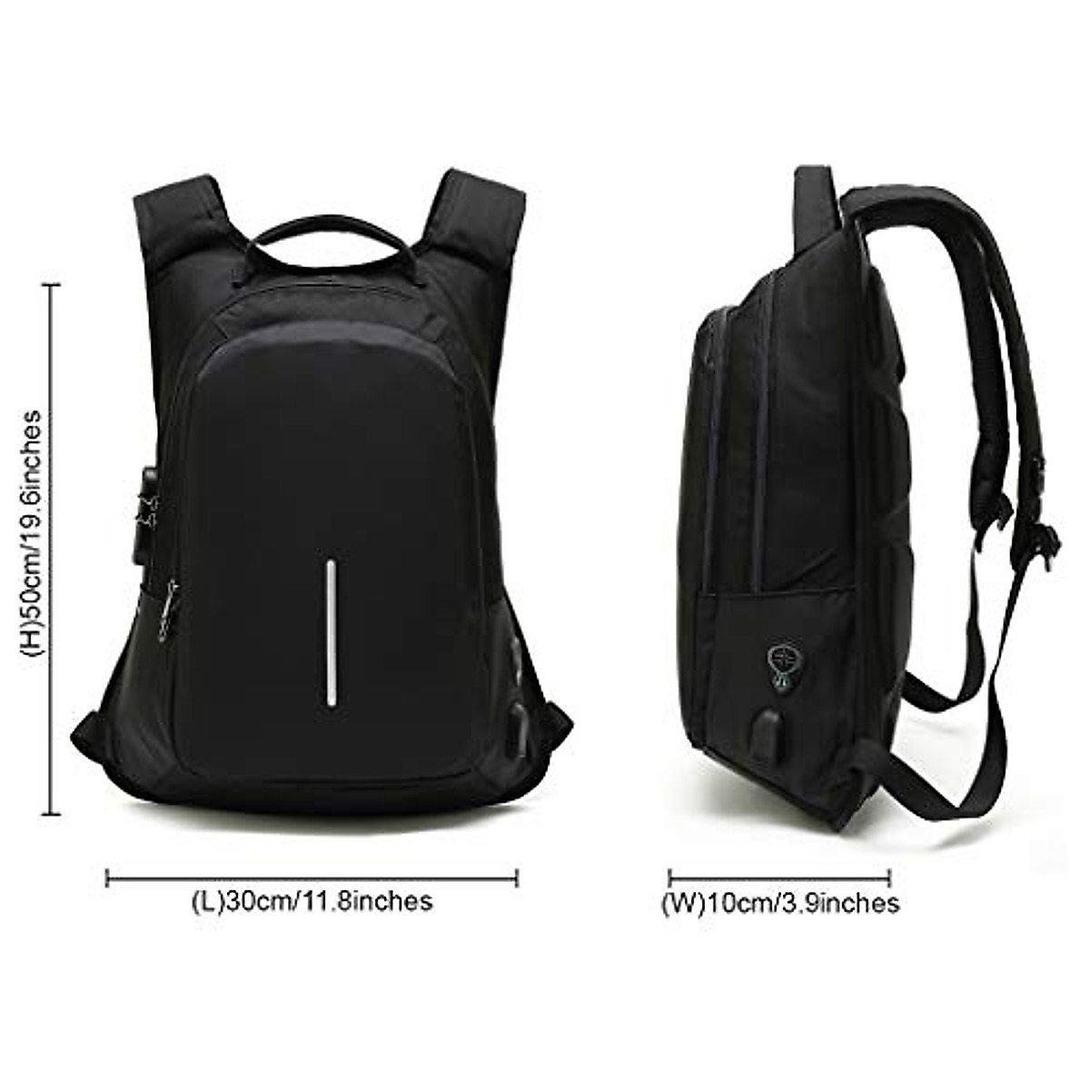 HuaChen Anti-theft Travel Backpack, Business Laptop School College Bookbag with USB Charging Port for Men Women (JSS11_Black)