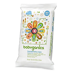 Babyganics Flushable Baby Wipes, Fragrance Free, 60 Count (Pack of 3, 180 Total Wipes)