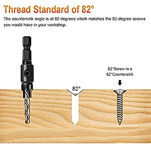 Countersink Drill Bit Set, Woodworking Chamfered Adjustable Counter Sinker Tools on Counter Sink Holes with 1/4" Hex Shank for DIY Woodworking with One L-Wrench