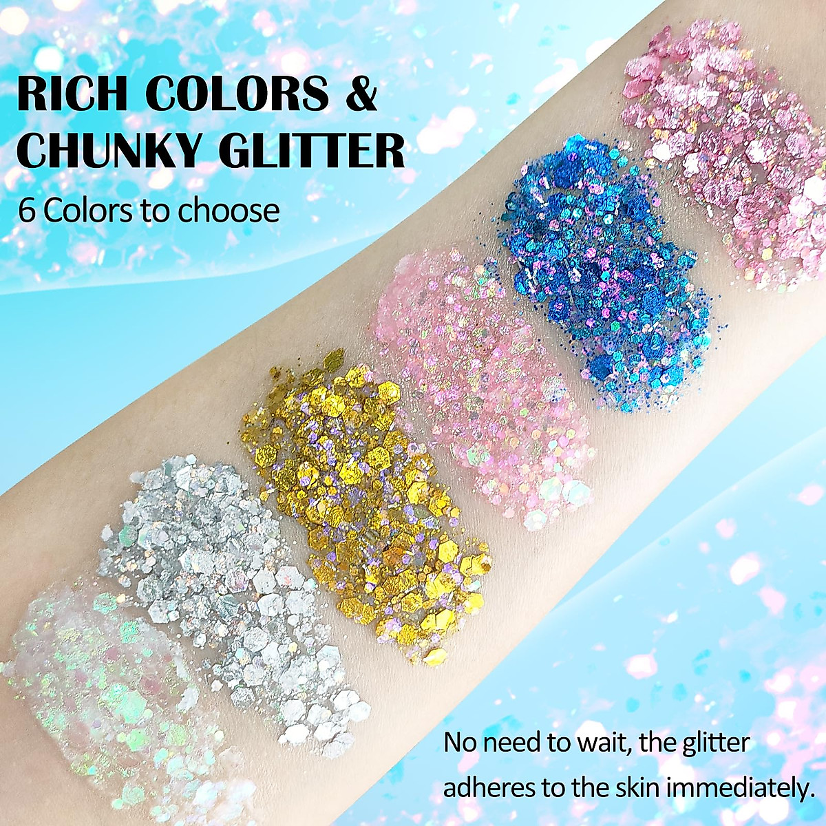 DAGEDA White Body Glitter Stick, Mermaid Face Glitter Makeup Holographic Sequins, Hair Glitters Eyeshadow Body Shimmer for Rave Accessories,Glitter Face Paint for Women Rave Festival