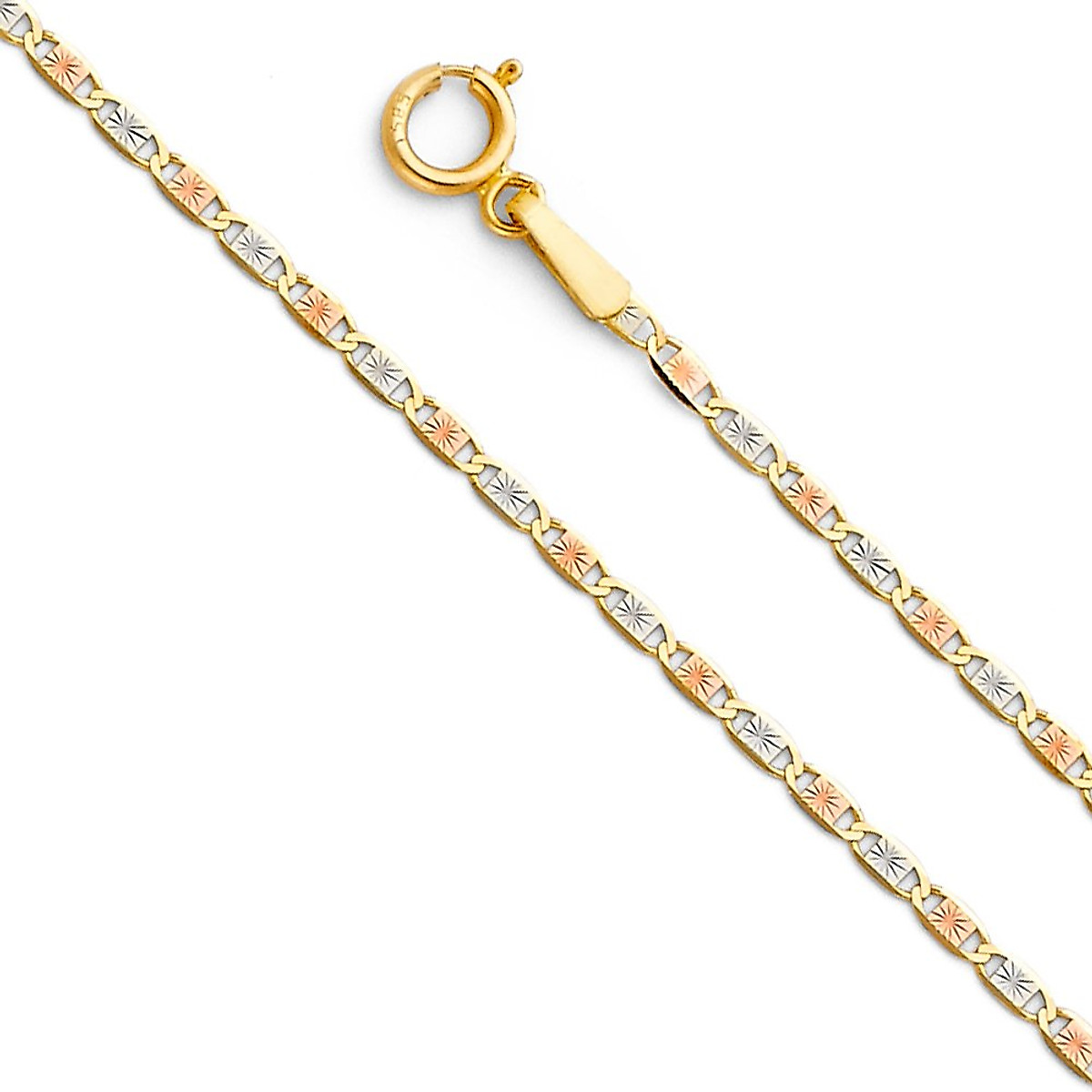Ioka - 14K REAL Tri Color Solid Gold 1.5mm Valentino Chain Necklace with Spring Ring Clasp - 18"