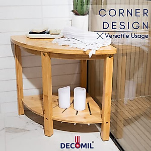 DECOMIL - Bamboo Corner Shower Bench, Bathroom Shower Stool with Storage | Nonslip Feet & Waterproof Bench | Perfect for Bath , Spa and Home Décor