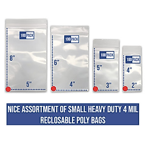 400 Heavy Weight 4 Mil Clear Reclosable Poly Zipper Bags - Assorted Sizes 5x8 4x6 3x5 2x4~100 Ea. by NetSellsIt