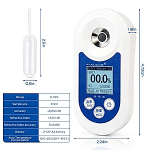 Digital Brix Refractometer, Brix Meter for Sugar, Food, Beverage, Fruit, Beer, Honey, Various Sauces, Tomato Sauce and Etc Range 0-55%