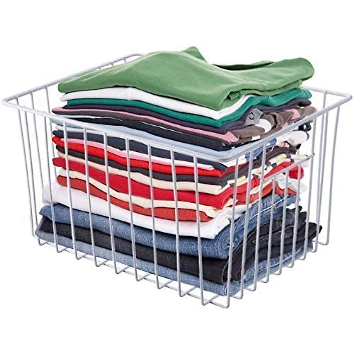 Redrubbit Deep Refrigerator Freezer Baskets, Wire Storage Basket Bins Organizer Large Household with Handles for Kitchen, Pantry, Freezer, Cabinet, Closets, Set of 6, White