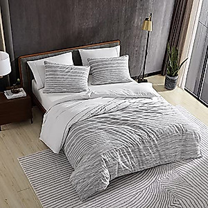 Kenneth Cole New York - Queen Duvet Cover Set, Reversible Cotton Bedding with Matching Shams, Modern Home Decor (Abstract Stripe Grey, Queen)