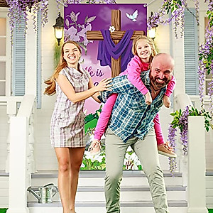 Happy Easter Day Decorations Easter Door Cover Easter Religious Door Cover He Is Risen Door Cover Large Fabric Easter Cross Door Cover Background for Jesus Spring Easter Party Decor 70.87 x 35.43 Inch