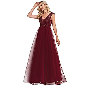 Ever-Pretty Women's Long Glitter A-line Tulle Formal Wedding Party Dress for Women Burgundy US14