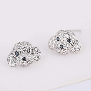 Oidims Cute Dog 925 Sterling Silver Cubic Zircoina Post Stud Earrings for Girls Teens Women Hypoallergenic Fashion Dainty Rhinestone Crystal Best Friend Animal CZ Jewelry Birthday Bff