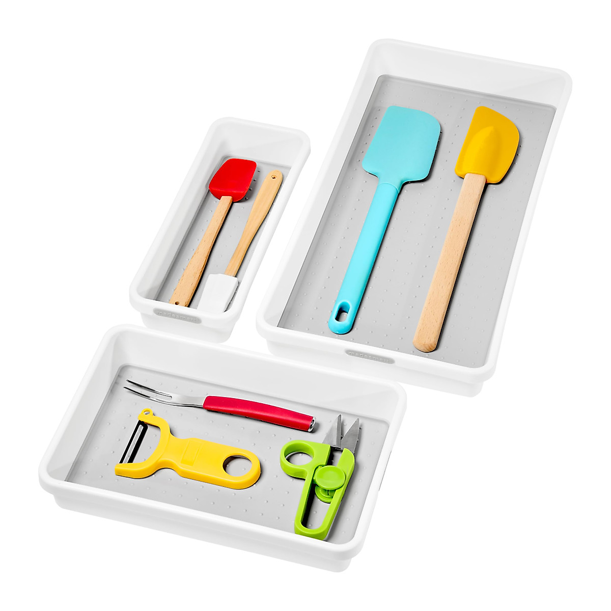 madesmart Classic 3-Tray Bin Pack - White | CLASSIC COLLECTION | Multi-Purpose Storage | Soft-grip Lining and Non-slip Rubber Feet | Durable | BPA-Free