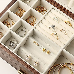 IRIVER BLANK High-end Solid Wood Jewelry Storage Box Ladies Retro Wooden Necklace Jewelry Bracelet Watch Display Box Handmade Wedding Birthday Anniversary Jewelry Collection Box(Double Layer)
