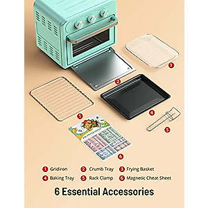 Air Fryer, Paris Rhône 15QT Toaster Oven Countertop, 450℉ Food Dehydrator, Knob-Controlled Freidora de Aire for Easy, Oil Less and Healthy Meals with Nonstick Dishwasher Safe Basket and Trays (Aqua)