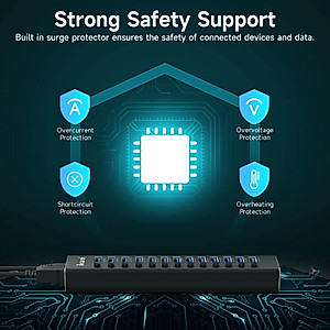 ikuai SATA to USB 3.0 Multi-function Dual Bay Hard Drive Dock+ 13 Port USB 3.0 Aluminum Hub with 72W (12V/6A) Power Adapter