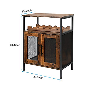 X-cosrack Wine Bar Rack Cabinet with Detachable Wine Rack, Coffee Bar Cabinet with Glass Holder, Small Sideboard and Buffet Cabinet with Mesh Door, Rustic Brown(Patent Pending)