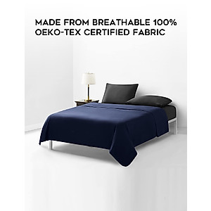 YnM Exclusive Cotton Duvet Cover for Weighted Blankets with 16 Strings (Navy, 60"x80")