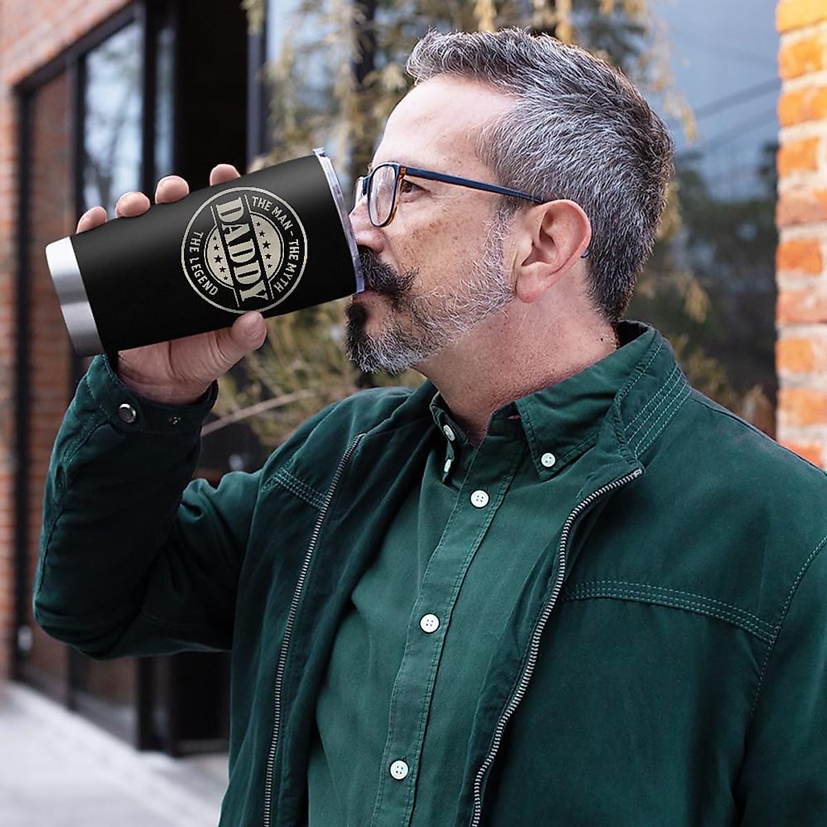 SANDJEST Daddy The Man The Myth The Legend Tumbler with Lid - 20oz Insulated Stainless Steel Mug - Coffee Mug for Sport Office Travel