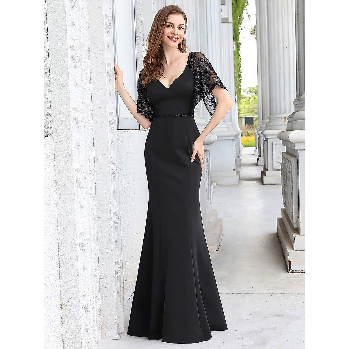 Ever-Pretty Evening Dress for Women Formal Long Bridesmaid Dress for Wedding Guest Black US16