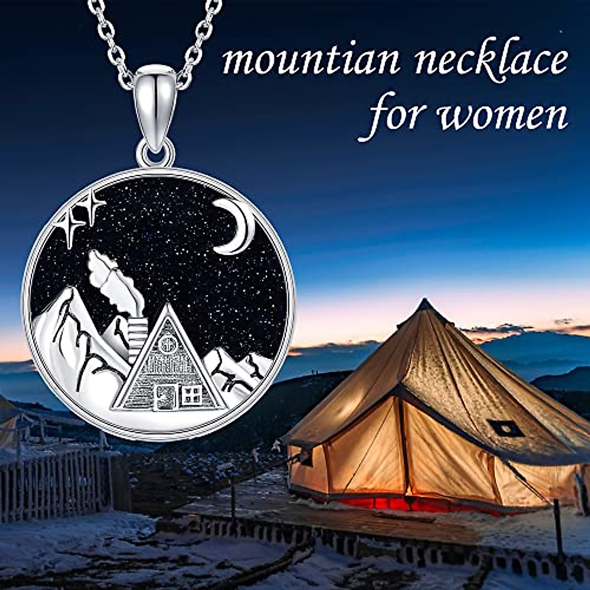 Mountian Necklace for Women Sterling Silver Blue Sandstone Camping Necklace Mountain Jewerly Gift for Hikers