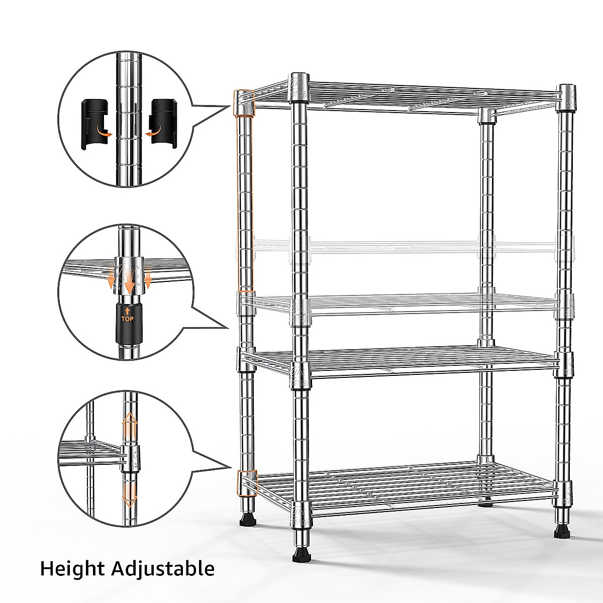 MZG 450 lbs Wire Storage Shelving 3-Tier Utility Shelving Unit Steel Organizer Wire Rack for Home,Kitchen,Office,Chrome(11.8" D x 17.7" W x 26.3" H)
