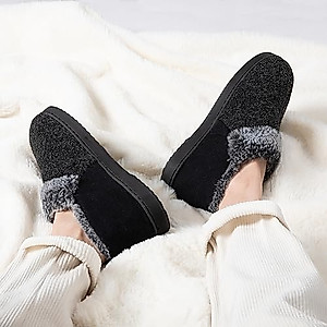 ULTRAIDEAS Women's Cozy Memory Foam Slippers with Warm Plush Faux Fur Lining, Wool-Like Blend Micro Suede House Shoes with Indoor Outdoor Rubber Sole (Black, Size 8)