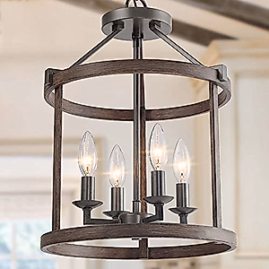 LNC Farmhouse Chandeliers for Dining Rooms with Faux Wood Finish, W13"xH17.1