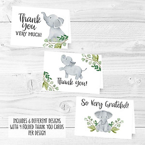Hadley Designs 24 Elephant Baby Shower Thank You Cards With Envelopes Baby Shower Thank You Cards Girl - Thank You Cards Baby Shower Boys, Baby Elephant Thank You Card Baby Shower Thank You Cards Boy