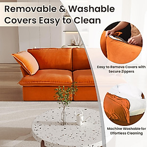 WJShome 122.82" Cloud Modular Sectional Sofa, Velvet Sectional Couches for Living Room,3 Seats Living Room Sets,Cushion Covers Removable& Replaceable, Orange