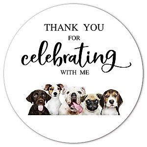 Puppy Dog Thank You Stickers, 40-Pack 2" Boy Or Girl Dog Birthday Party Sticker Labels, Decorations