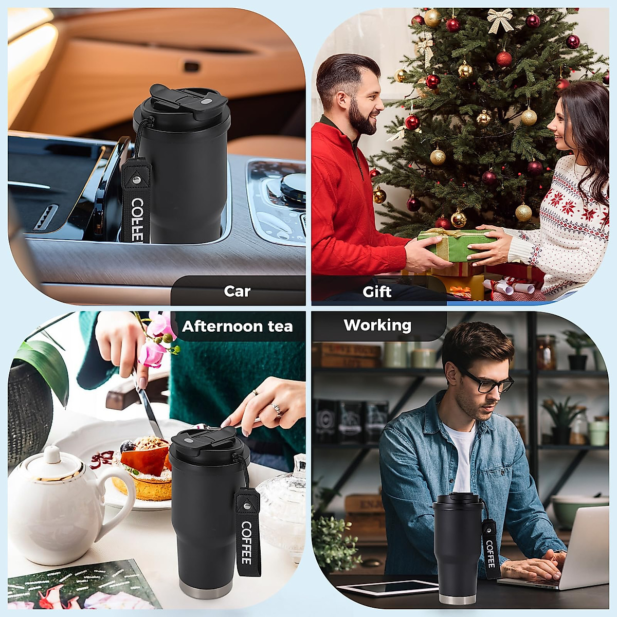 LATTPLYN Travel Coffee Mug, 18 oz Insulated Coffee Cup with Lid, Leakproof Stainless Steel Double-Wall Insulation Coffee Tumbler For Hot/Ice Coffee Tea Reusable Vacuum Thermal Thermos(Black-2, 18 oz)