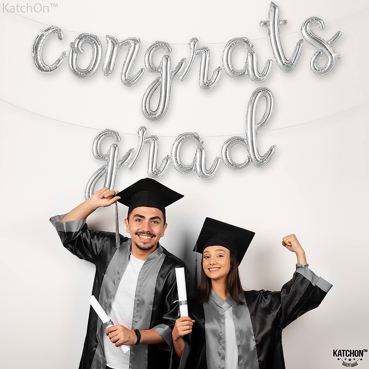 KatchOn, Silver Congrats Grad Balloons - Script, 16 Inch | Congratulations Balloons for Graduation Decorations Class of 2024 | 2024 Graduation Balloons, Graduation Balloons Class of 2024 Decorations