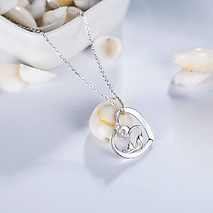 AmorAime 925 Sterling Silver Cat Necklace for Women Heart Necklace Fashion Cute Cat Pendant Dainty Necklace Gift for Festival, Vacation or Holiday