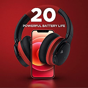 PurelySound E7 Active Noise Cancelling Headphones, Wireless Over Ear Bluetooth Headphones, 20H Playtime, Rich Deep Bass, Comfortable Memory Foam Ear Cups for Travel, Home Office - Red