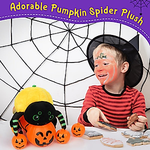 Leokawin Halloween Stuffed Animal Spider Plush Toy,Kawaii Pumpkin Spider Stuffed Animal,Soft Jumping Spider Plush Gift for Kids