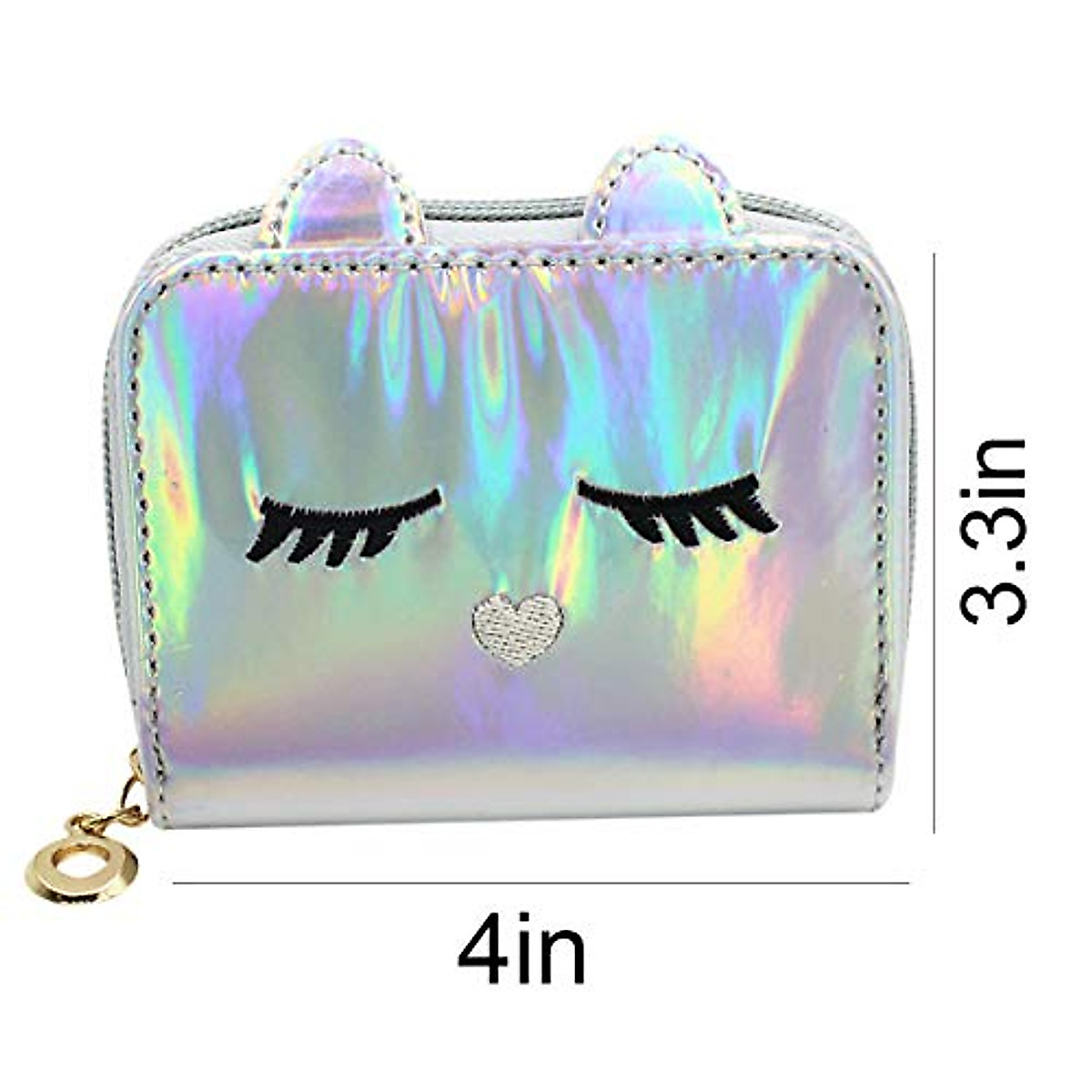 Orityle Eilova Holographic Cat Face Short Wallet Small Coin Purse for Women Girls