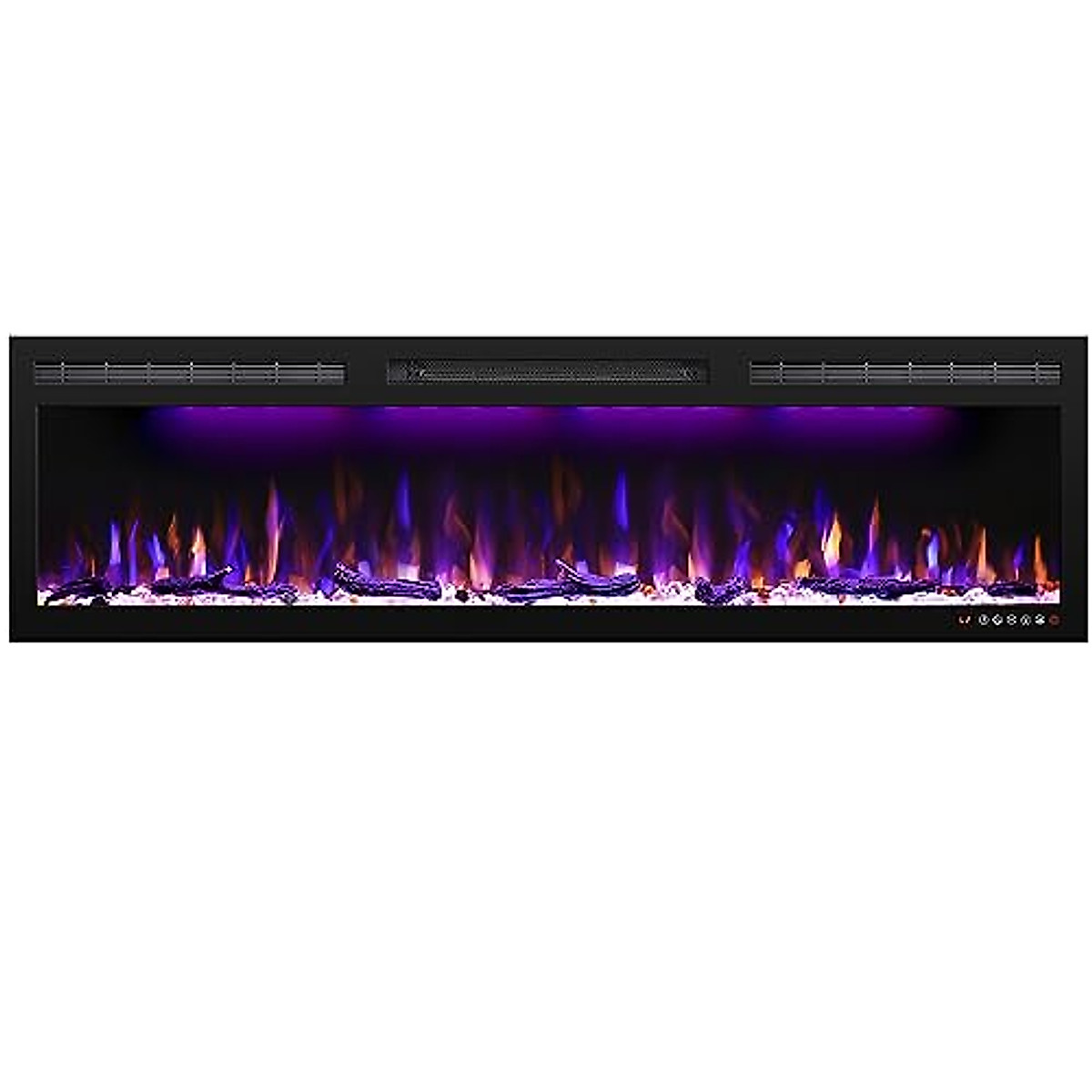Mystflame 60 inch Electric Fireplace, Recessed and Wall Mounted Slim Electric Fireplace, 750/1500 Watt Heater Fireplace, Log & Crystal Hearth, Adjustable Realistic Flame, Remote Control & Touch Screen