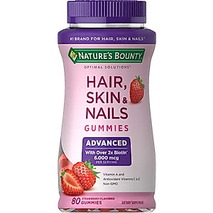 Nature's Bounty Optimal Solutions Advanced Hair, Skin & Nails Gummies, Strawberry, 80 count