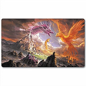 Board Game TCG Playmat Tabletop Card Playmat MTG RPG CCG Trading Card Game Play mats Smooth Cloth Surface Rubber Base with Stitched Edges Original Play Mat Art Designs 24X14inch-dragon Phoenix Snake