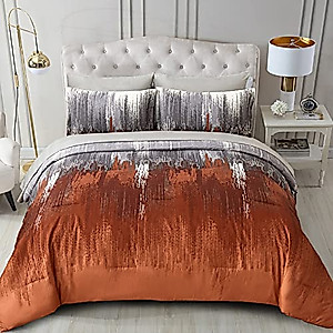 Burnt Orange Comforter Set Queen,7 Pieces Bed in a Bag Colorful Abstract Art Gradient Comforter Soft Microfiber Bedding Set -1 Comforter, 1 Flat Sheet, 1 Fitted Sheet, 2 Pillow Shams,2 Pillowcases