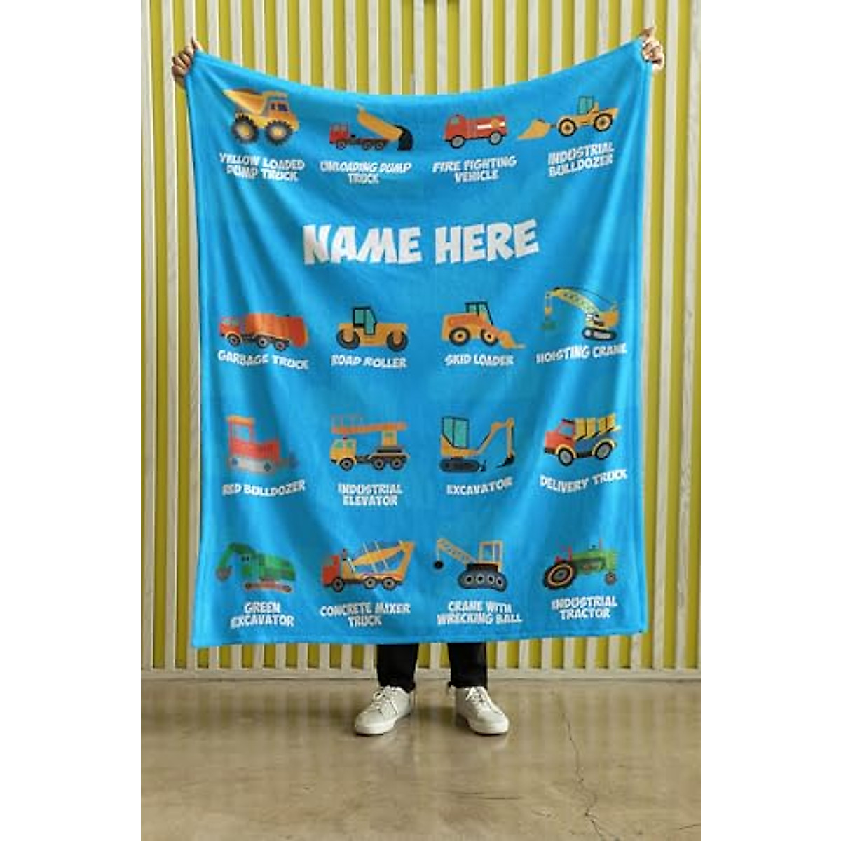 Personalized Corner Construction Custom Fleece Throw Blanket (50x60) for Kids, Youth, & Babies – Construction Pattern Blanket for Girls & Boys, Customizable Indoor & Outdoor Sherpa Blankets