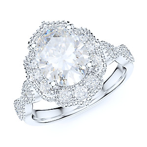 PRSTANI Sterling Silver Vintage Milgrain 2CT Oval Cut Genuine Moissanite Promise Ring Halo Engagement Ring (7)