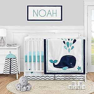 Sweet Jojo Designs Whale Foldable Fabric Storage Cube Bins Boxes Organizer Toys Kids Baby Childrens - Set of 2 - Navy Blue and White Nautical Ocean