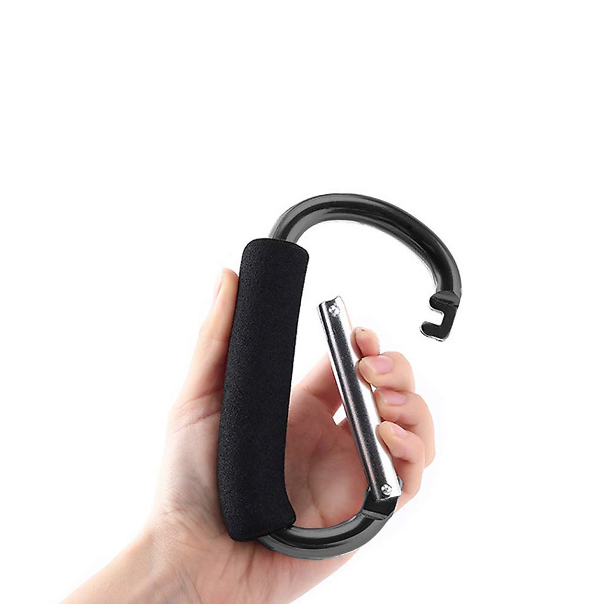 Baby Stroller Hooks Clips,Mommy Hook Stroller Accessory Clip,2Pcs Universal Mom Strollers Diaper Storage Bag Hooks Wallet Shopping Bags Spring Snap Keychain Clip Hook D Ring Spring Clips(Black)