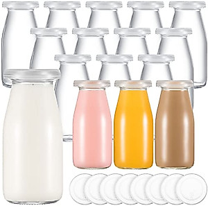 Zubebe 12 Pack 6.76 oz Small Glass Milk Bottle Clear Mini Glass Bottles with Lids Glass Juice Bottle Reusable Small Milk Jar Vintage Breakfast Shake Container for Drinking Water Juice Honey