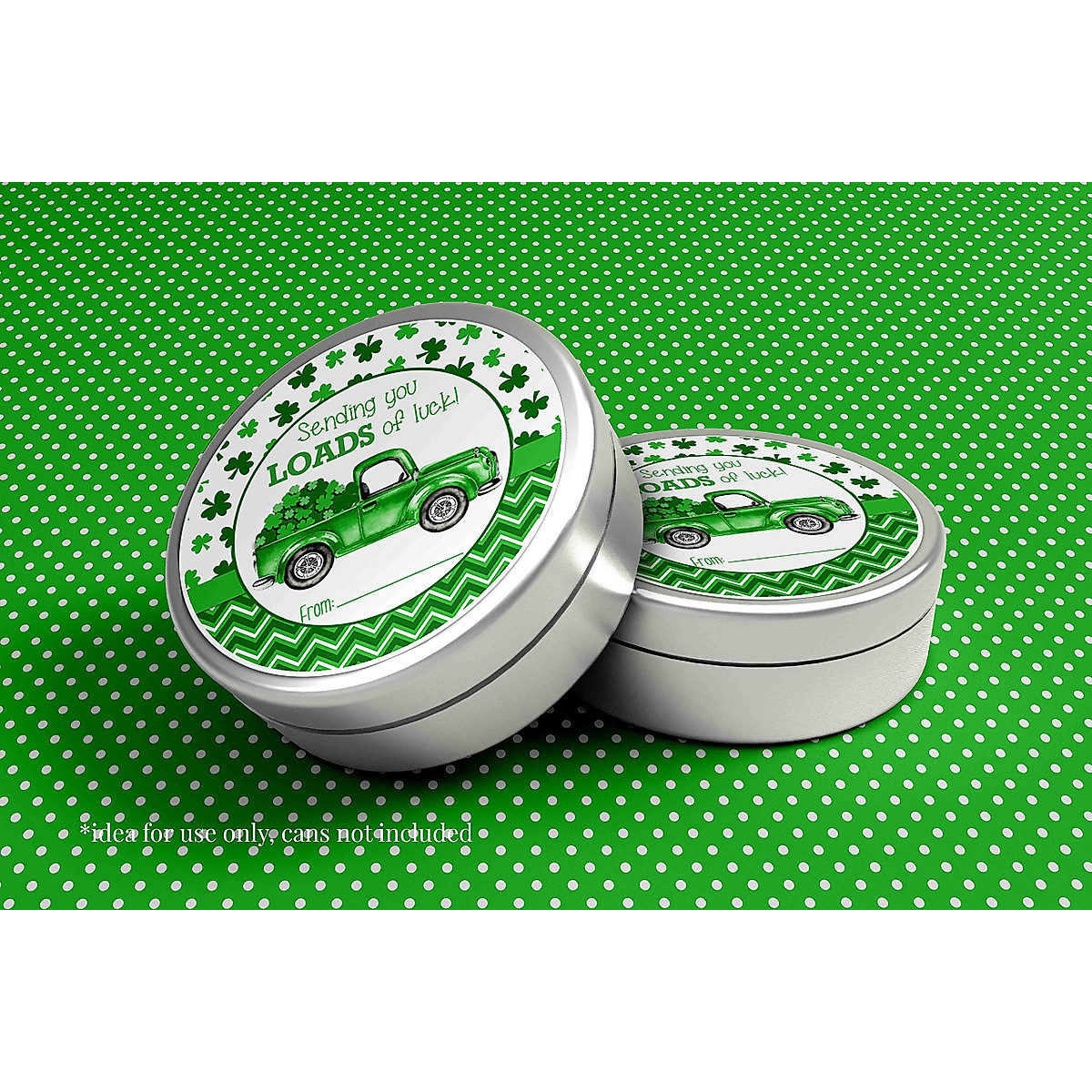 Loads of Luck Green Pickup Truck with Clover St. Patrick’s Day Gift Tag Sticker Labels for Kids, 40 2" Party Circle Stickers by AmandaCreation, Great for Party Favors, Envelope Seals & Goodie Bags