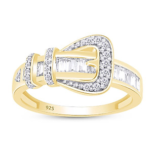 Jewel Zone US White Cubic Zirconia Belt Buckle Fashion Ring in 14k Yellow Gold Over Sterling Silver