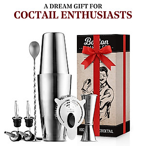 Boston Shaker Set Bartender Kit - 13 Piece Bar Set Cocktail Shaker Set - Drink Mixer for Home Bar with All Bar Accessories - Bar Tools: Cocktail Shaker, Jigger, Cocktail Strainer, Bar Spoon, Pourers.