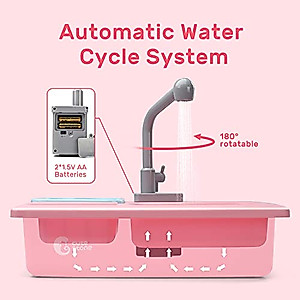CUTE STONE Play Kitchen Sink Toys,Electric Dishwasher Playing Toy with Running Water,Upgraded Automatic Faucets and Color Changing Accessories, Role Play Sink Set Gifts for Kids Boys Girls Toddler